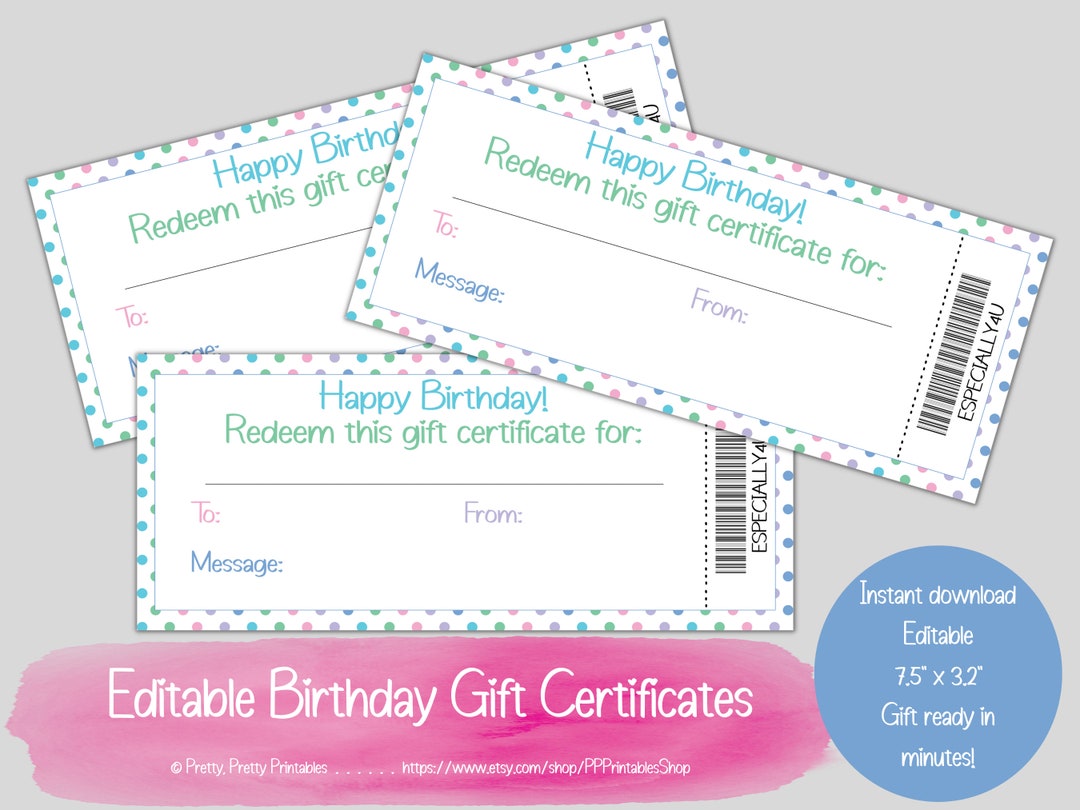 Birthday Gift Certificate Template printable & Editable DIY - Etsy