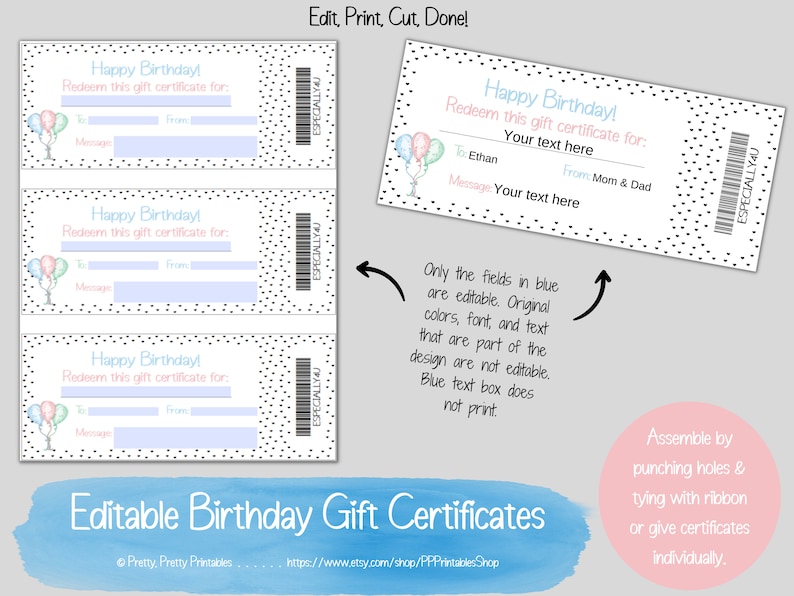 Birthday Gift Certificate Template printable & Editable - Etsy