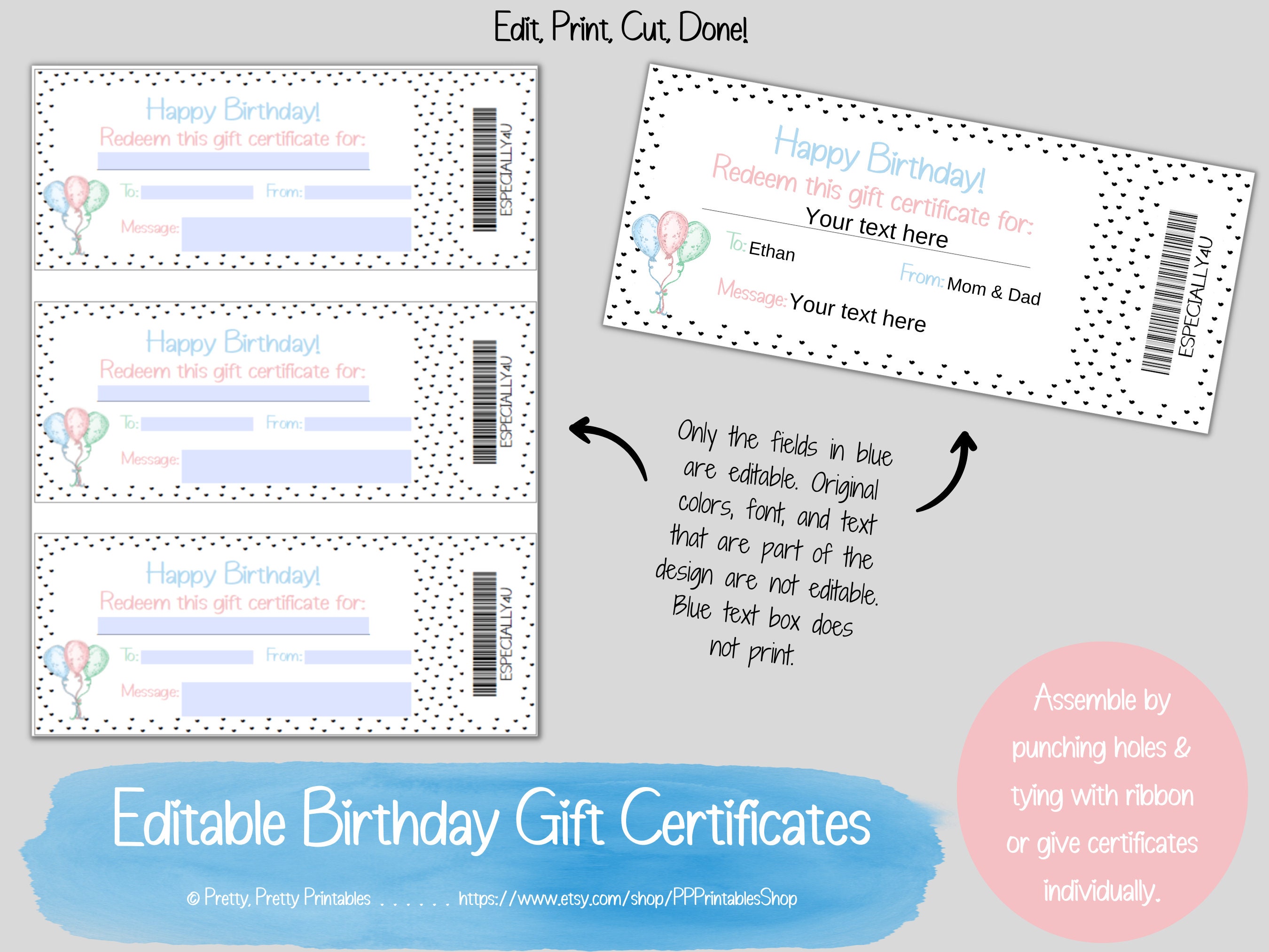 Birthday Gift Certificate Template printable & Editable - Etsy