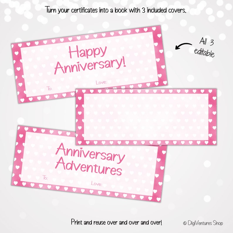 Anniversary Gift Certificate Template | Pink Watercolor Heart ...