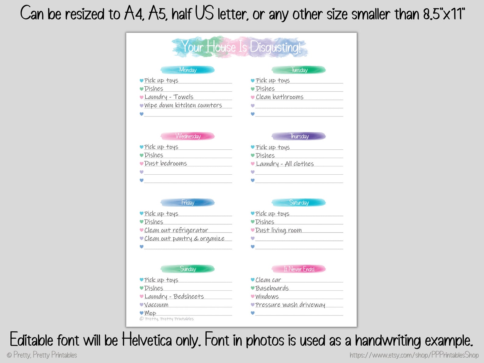 Funny Weekly Cleaning Checklist - Editable & Printable - Pastel Rainbow ...