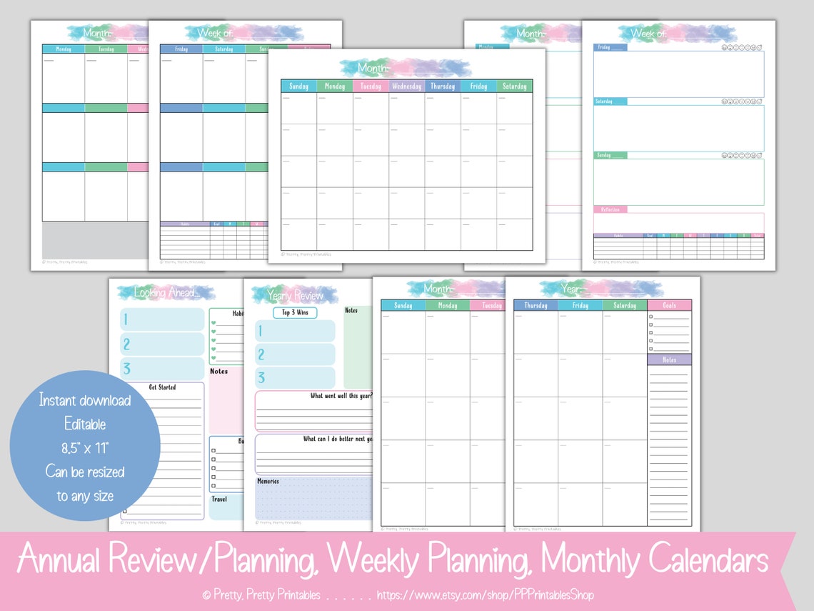 Undated Student Planner Pack Printable & Editable Annual-monthly-weekly ...