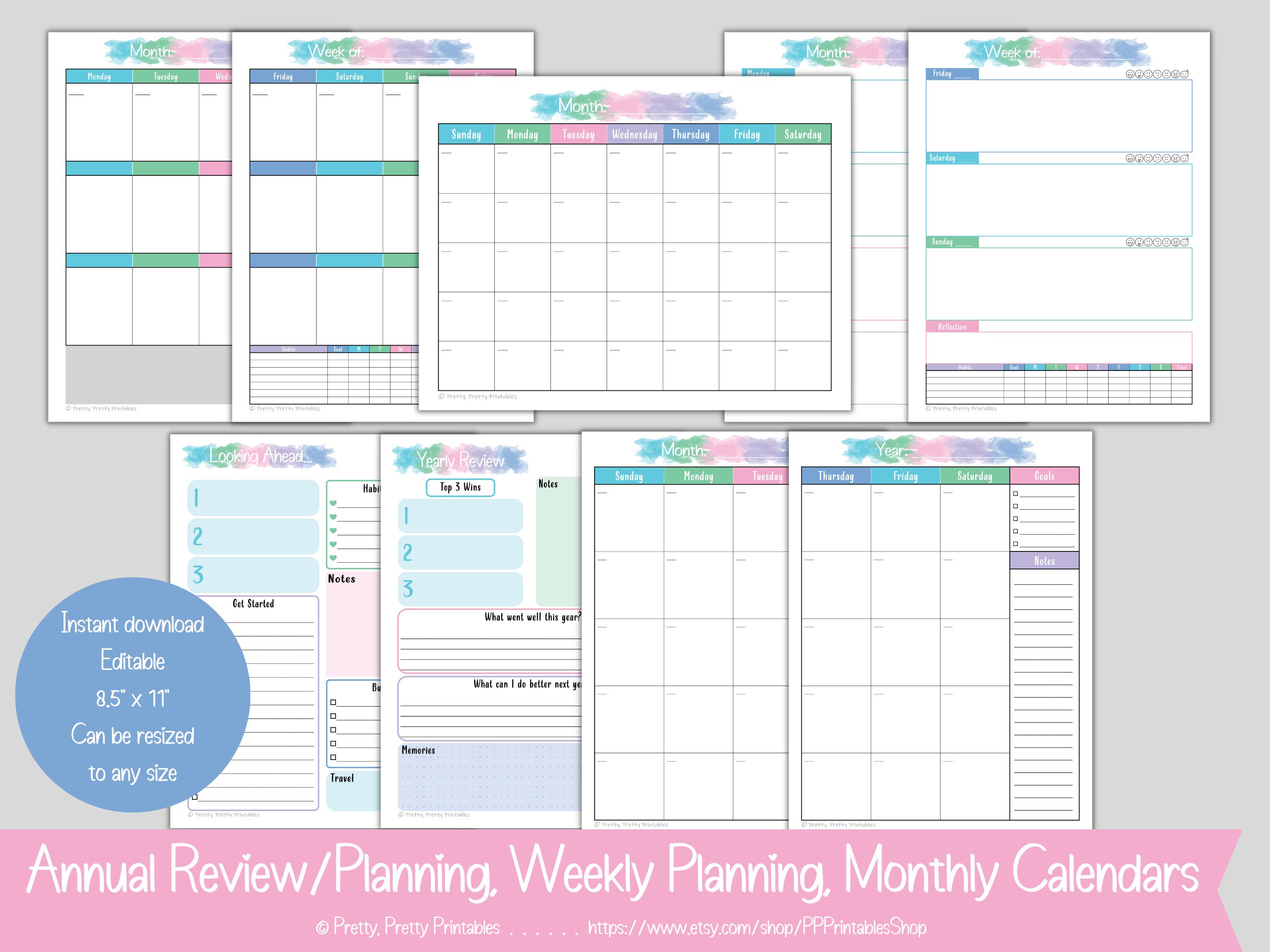 Undated Student Planner Pack Printable & Editable Annual-monthly-weekly ...