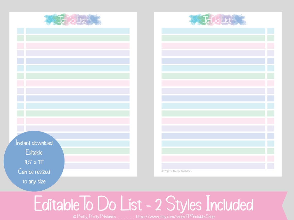 To Do List Printable & Editable Watercolor Banner 2 Styles Instant ...