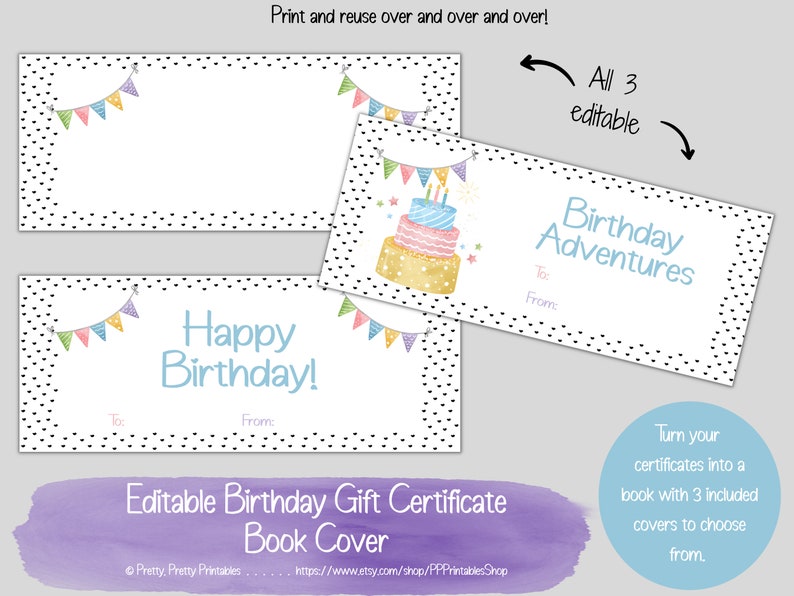 Birthday Gift Certificate Template Printable & Editable - Etsy