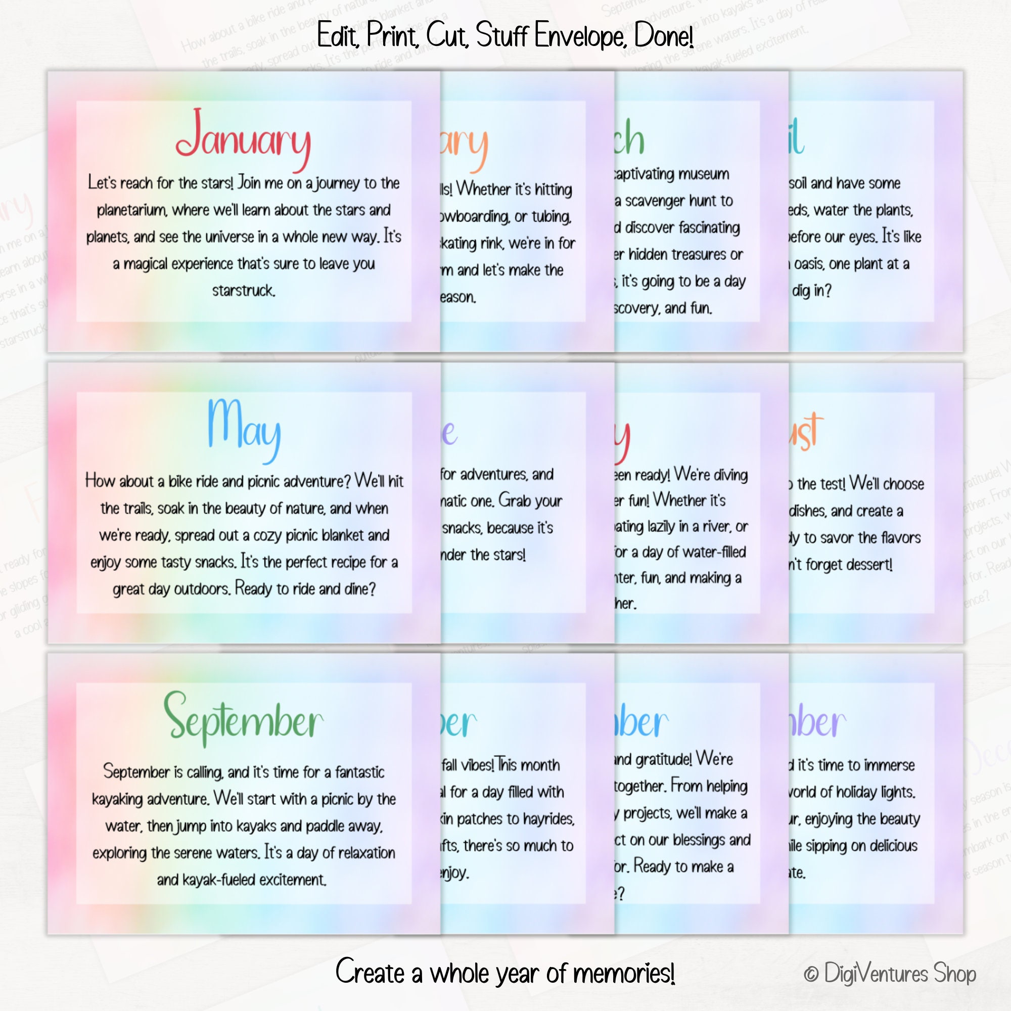 Rainbow Monthly Date Night Cards | Adventure Box | 12 Months of Dates ...