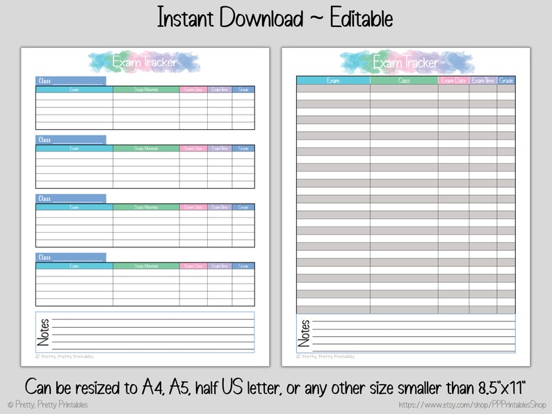 School Exam Tracker - Printable & Editable - College Exam Tracker ...