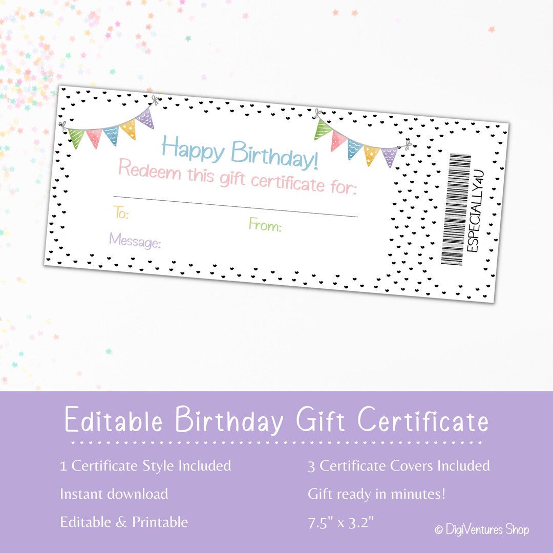 Birthday Gift Certificate Template | Printable & Editable | Rainbow ...