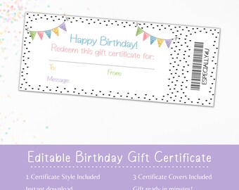 Birthday Gift Certificate Template | Printable & Editable | Rainbow ...