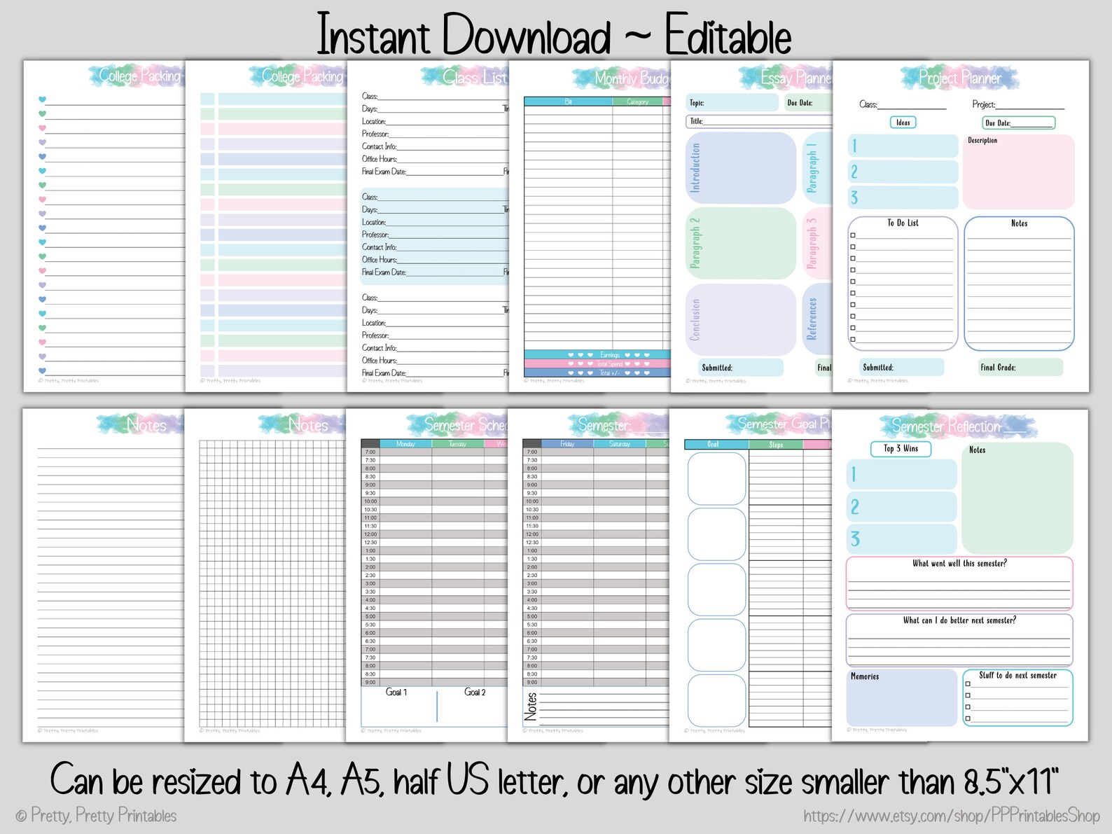 Undated Student Planner Pack - Printable & Editable - Annual-monthly ...