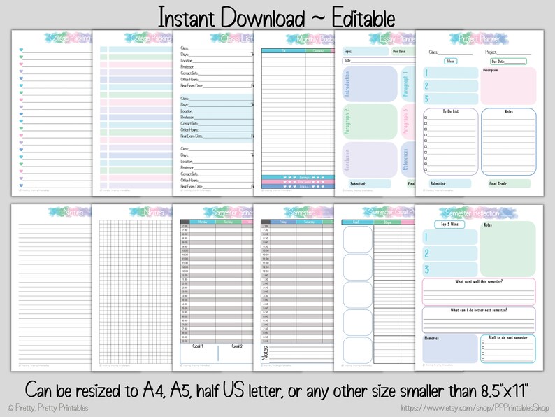 Undated Student Planner Pack - Printable & Editable - Annual-monthly ...
