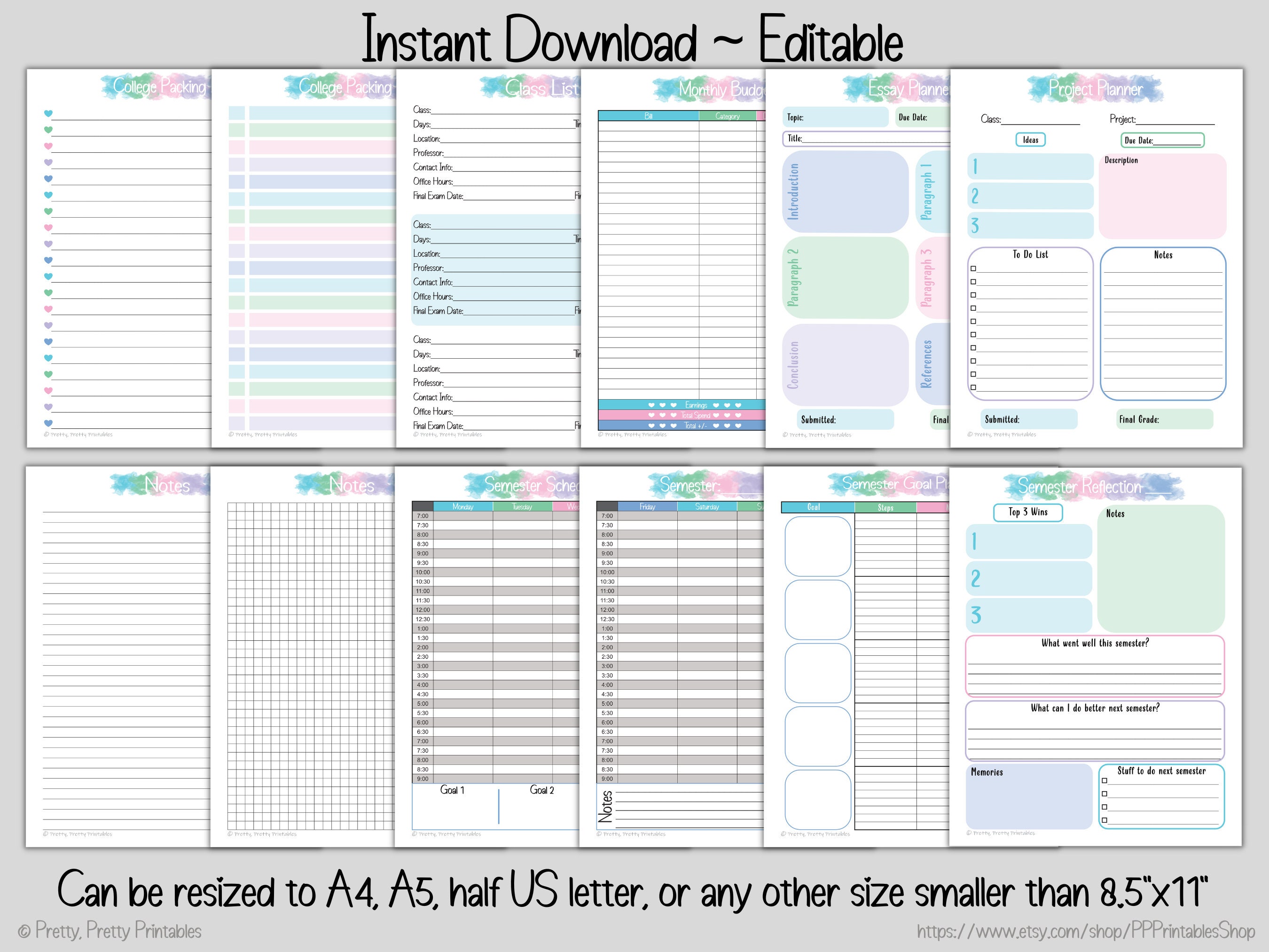 Undated Student Planner Pack - Printable & Editable - Annual-monthly ...