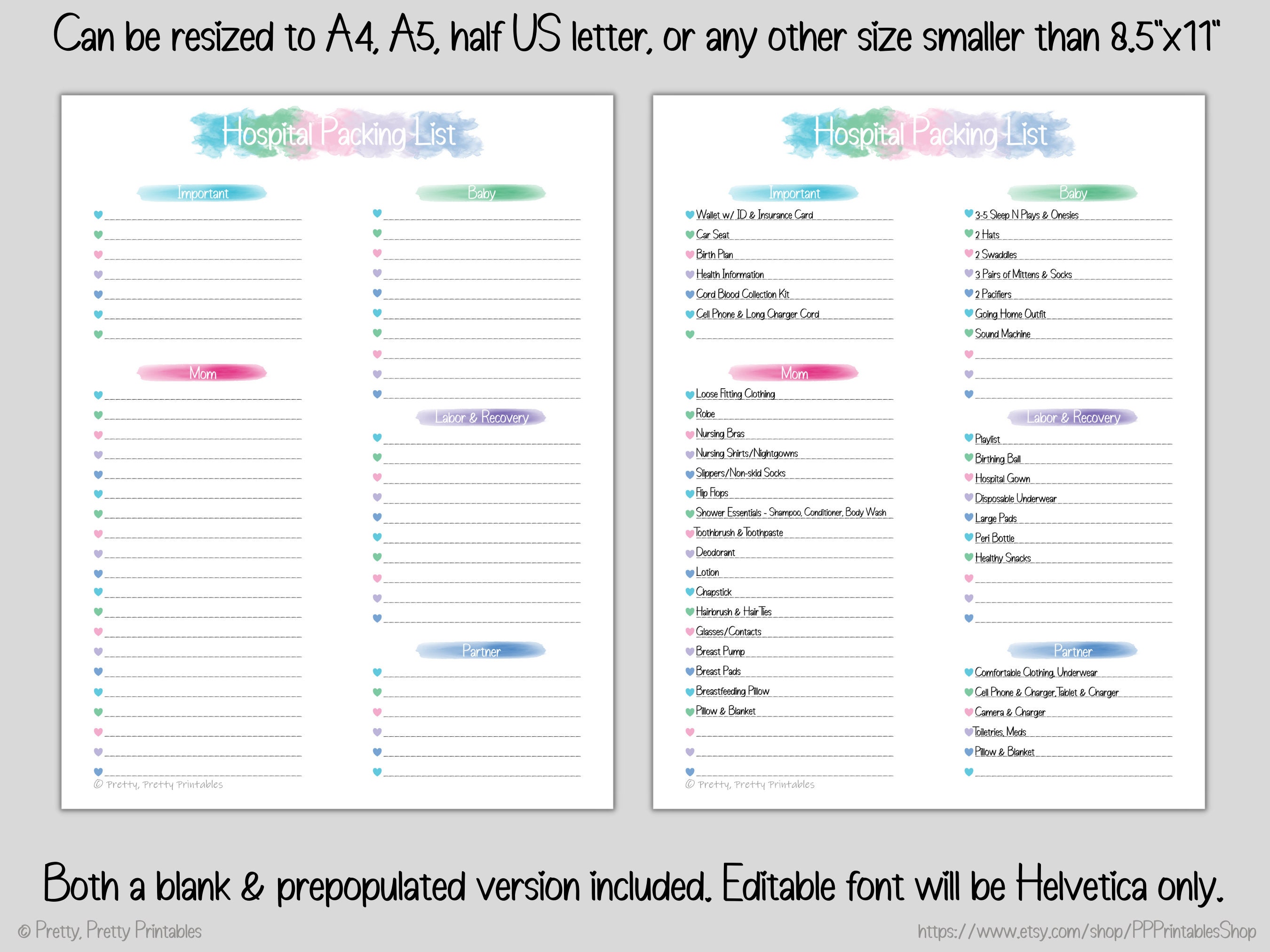Hospital Packing List Editable & Printable Labor and - Etsy