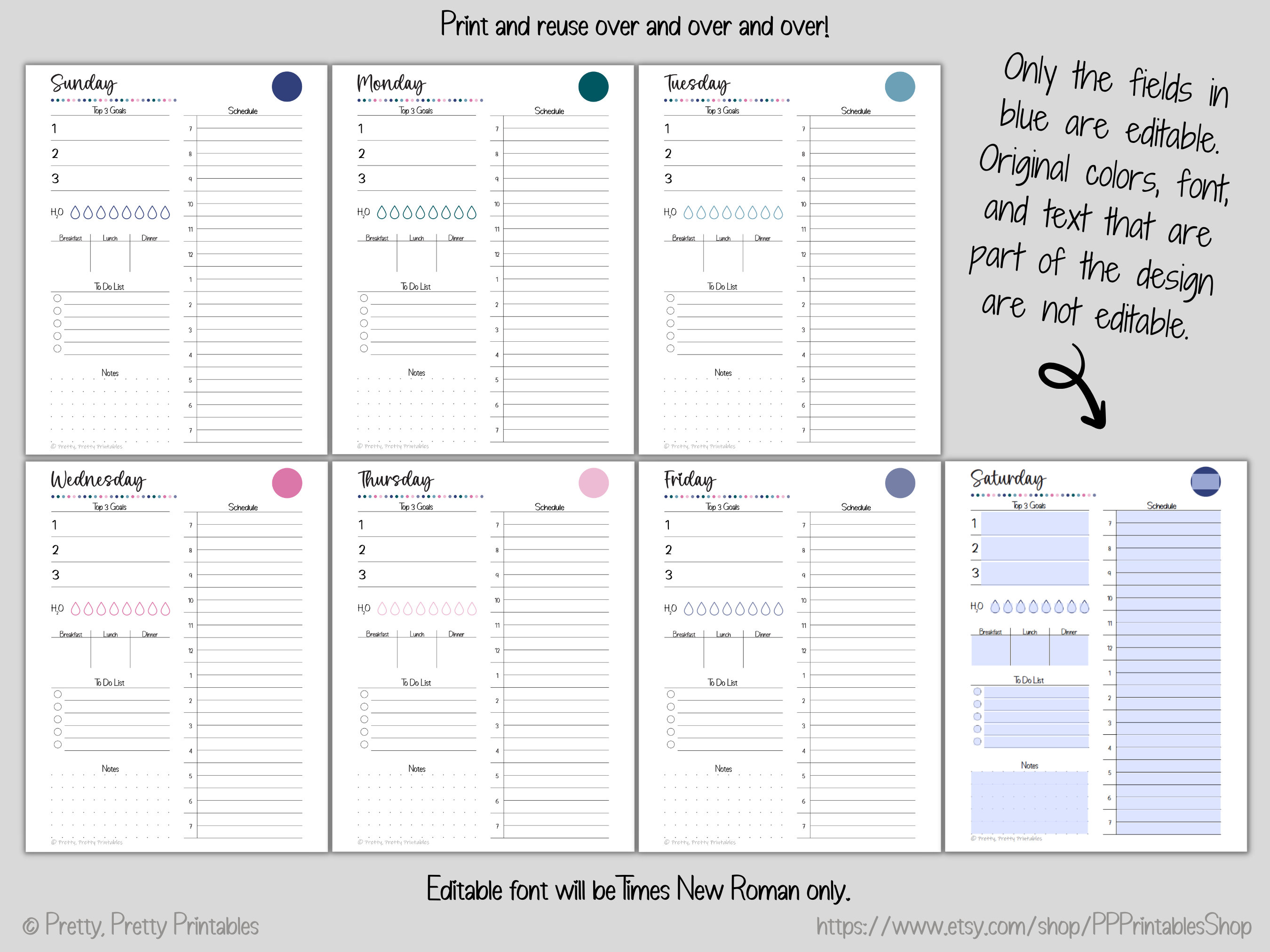 Undated Daily Planner Pages + Weekly Reflection - Polka Dot Minimalist ...