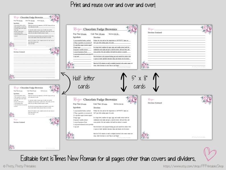 Recipe Book Template Printable & Editable Pink Flowers - Etsy