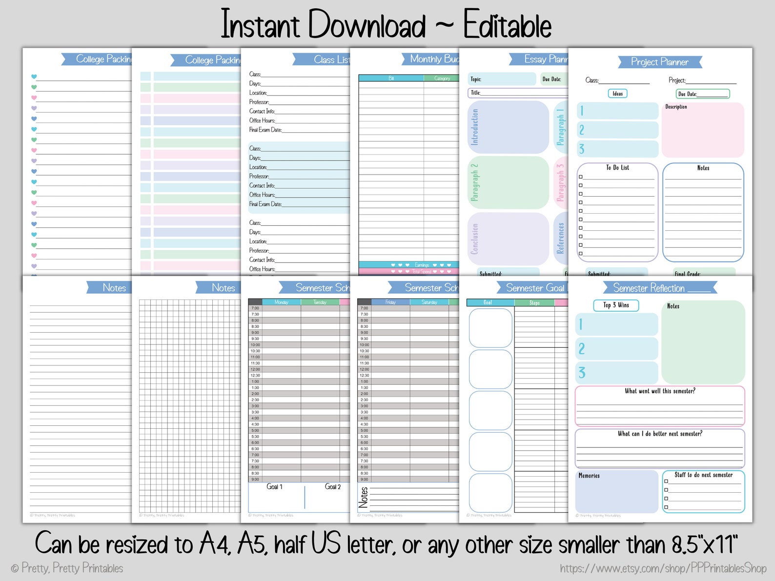 2022-2023 Student Planner Pack Printable & Editable - Etsy