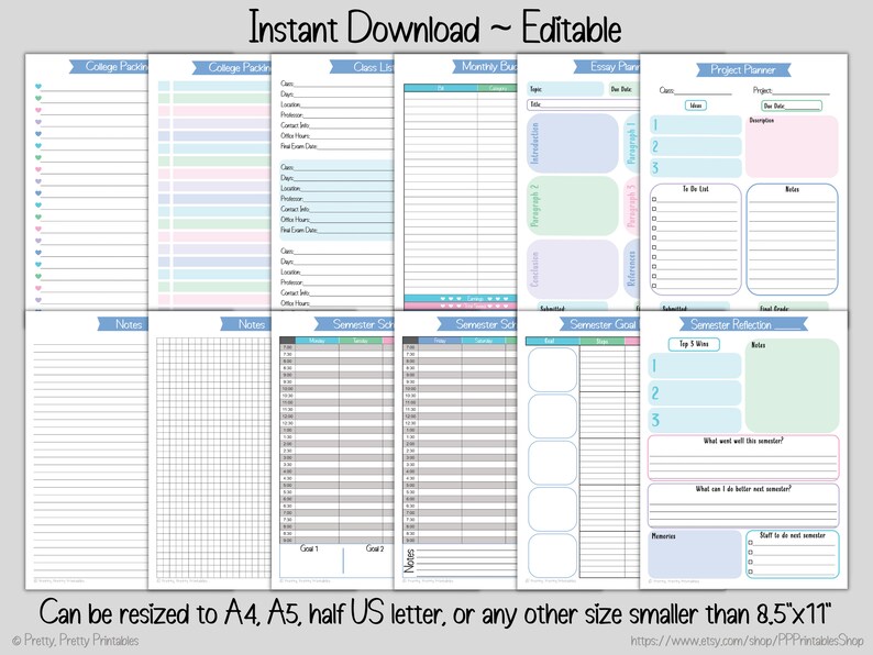 2022-2023 Student Planner Pack Printable & Editable - Etsy