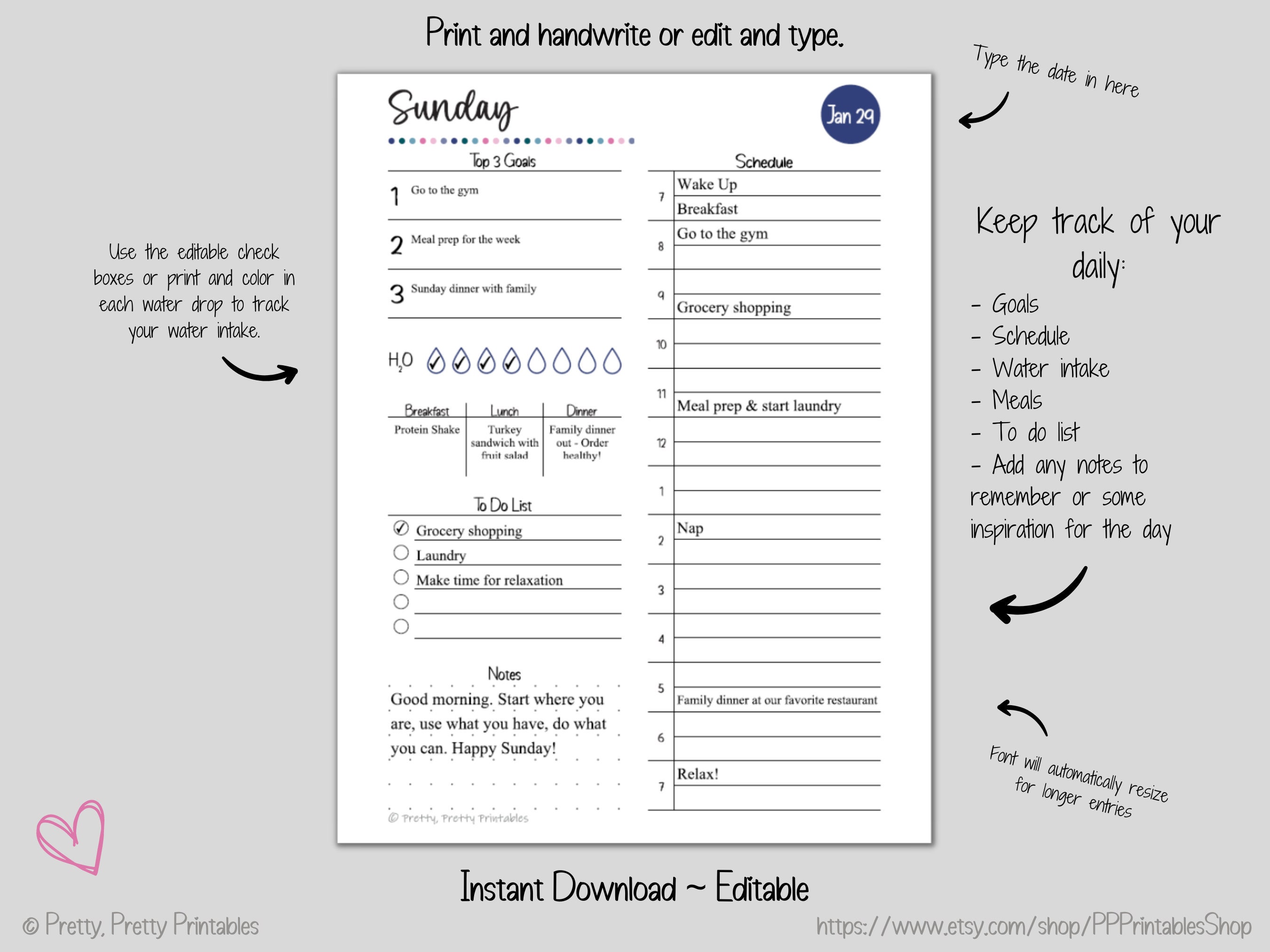 Undated Daily Planner Pages + Weekly Reflection - Polka Dot Minimalist ...