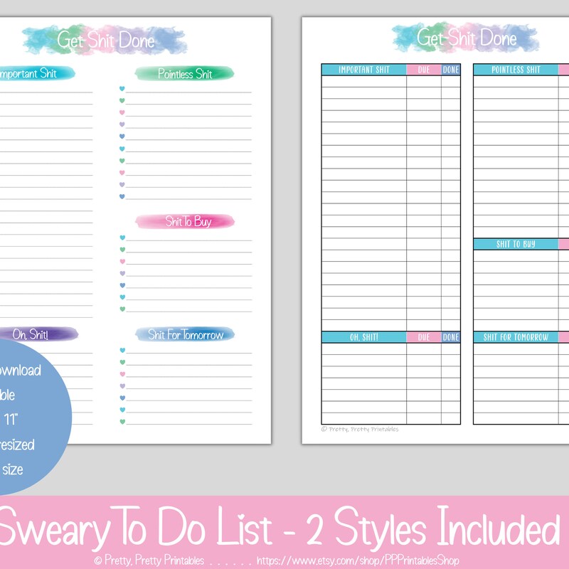 Shit List Printable - Etsy