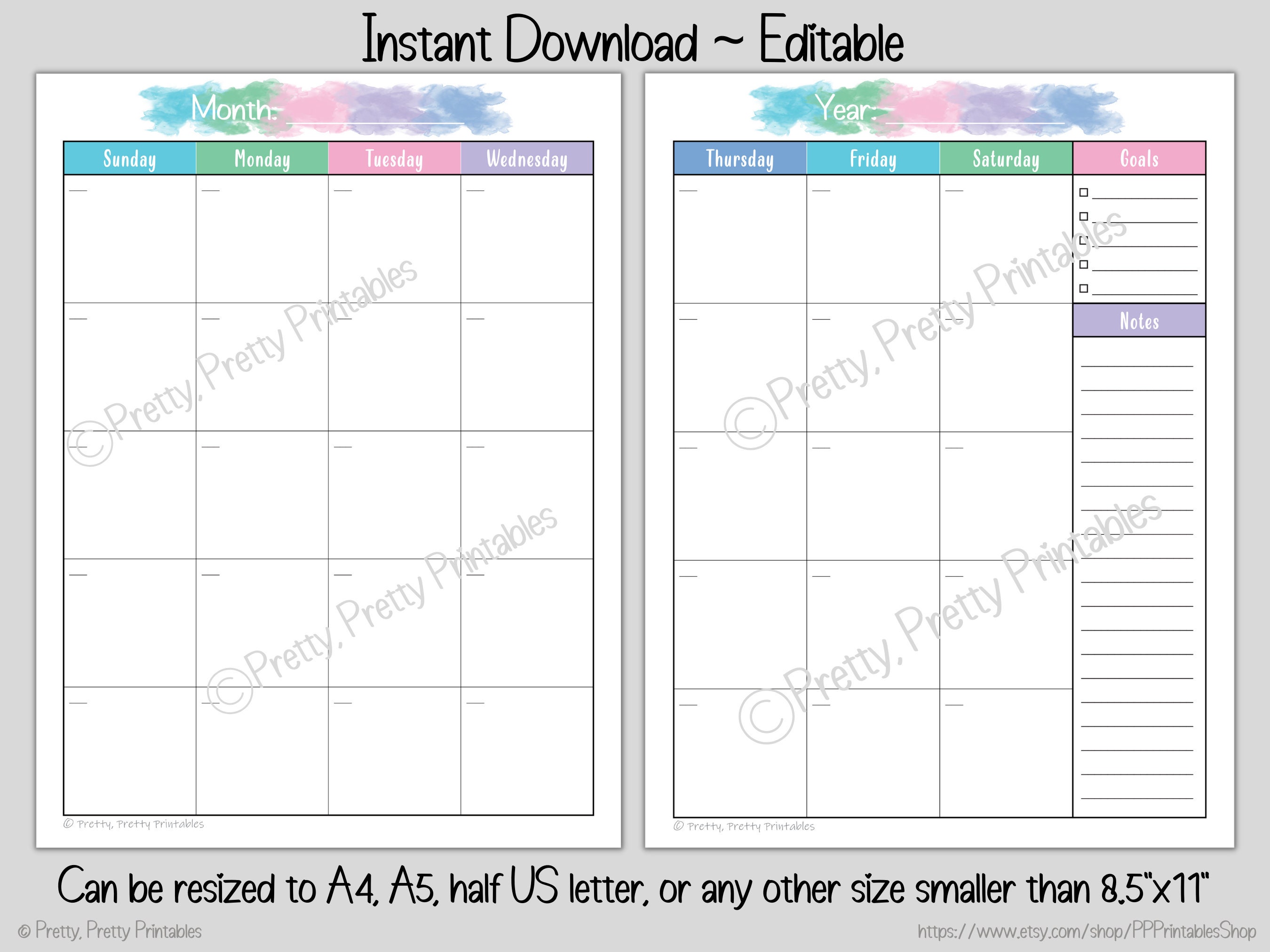 Undated Annual & Monthly Calendars - Printable + Editable - to Do List ...