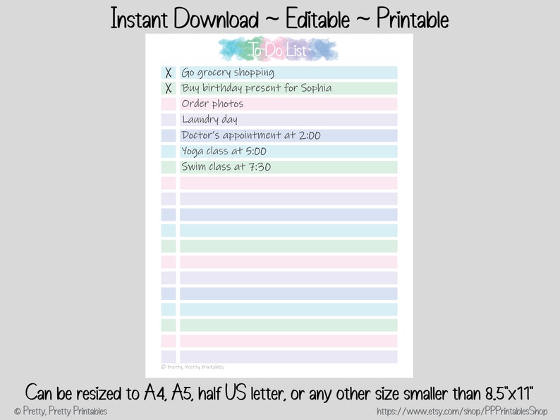 To Do List Printable & Editable Watercolor Banner 2 Styles Instant ...