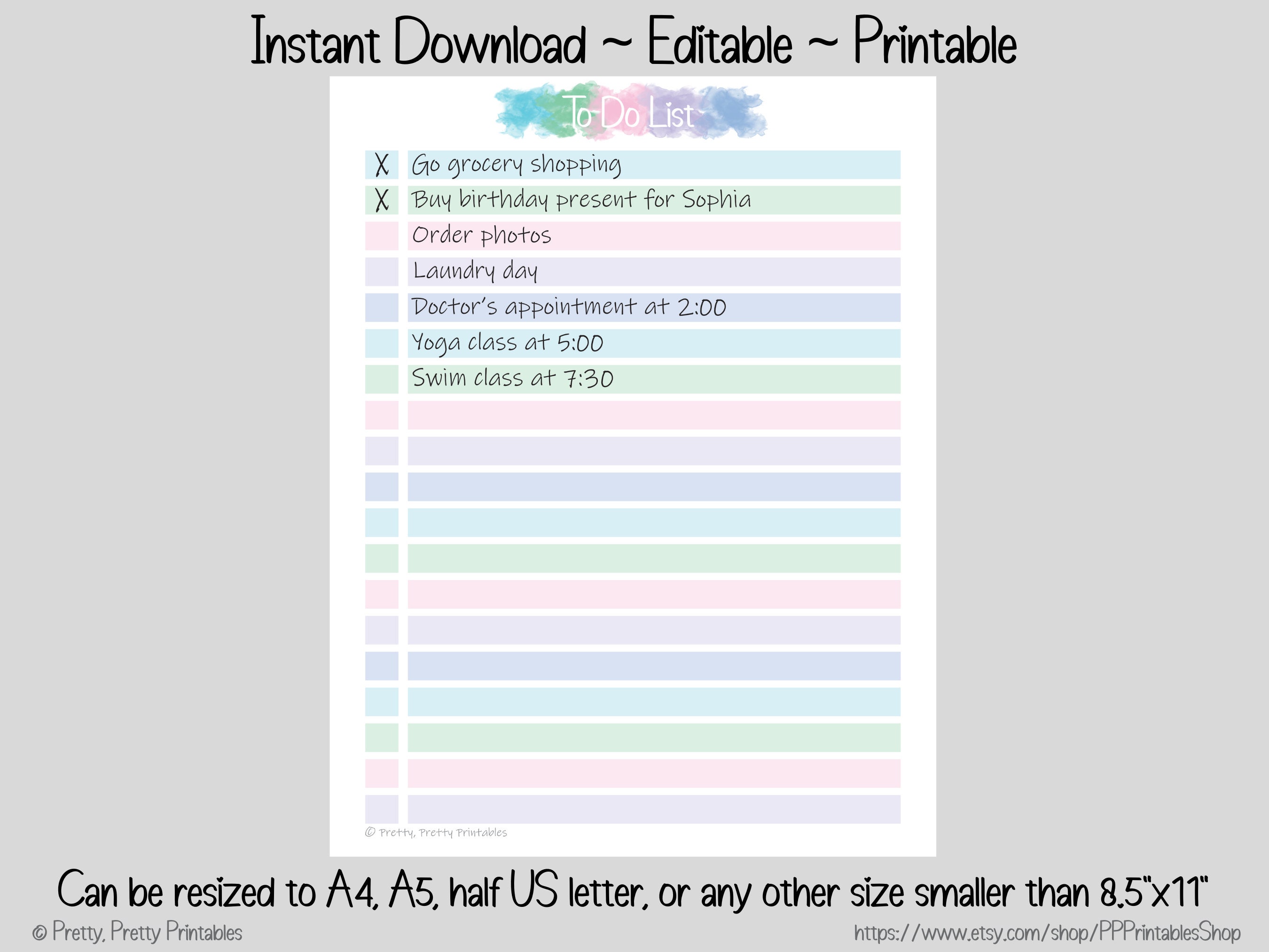 To Do List - Printable & Editable - Watercolor Banner - 2 Styles ...