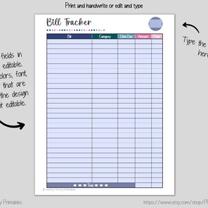 Monthly Bill + Budget Tracker Bundle - Minimalist Polka Dot - Editable ...