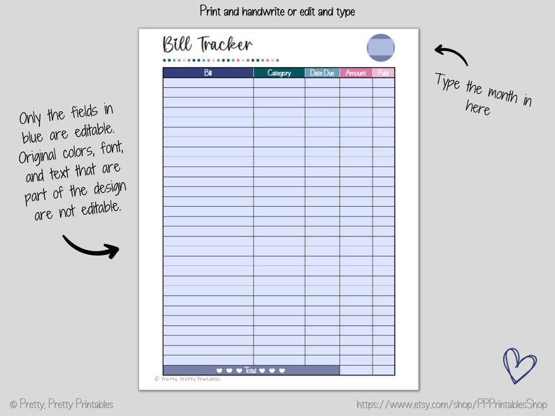 Monthly Bill + Budget Tracker Bundle - Minimalist Polka Dot - Editable ...