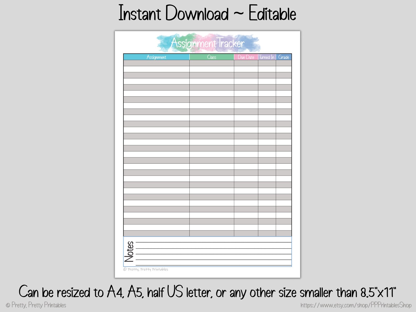 School Assignment Tracker - Printable & Editable - College Assignment ...