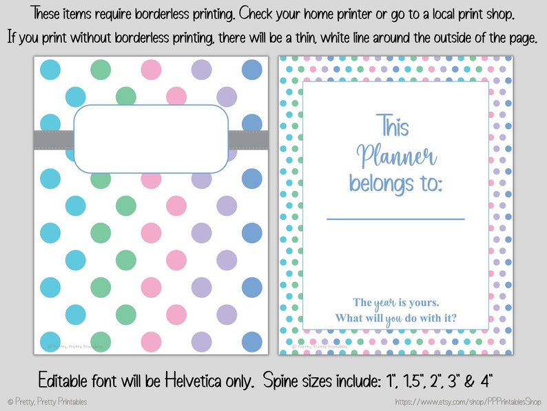 Binder Cover, Back, Spines + Inside Cover Page - Pastel Rainbow Polka ...