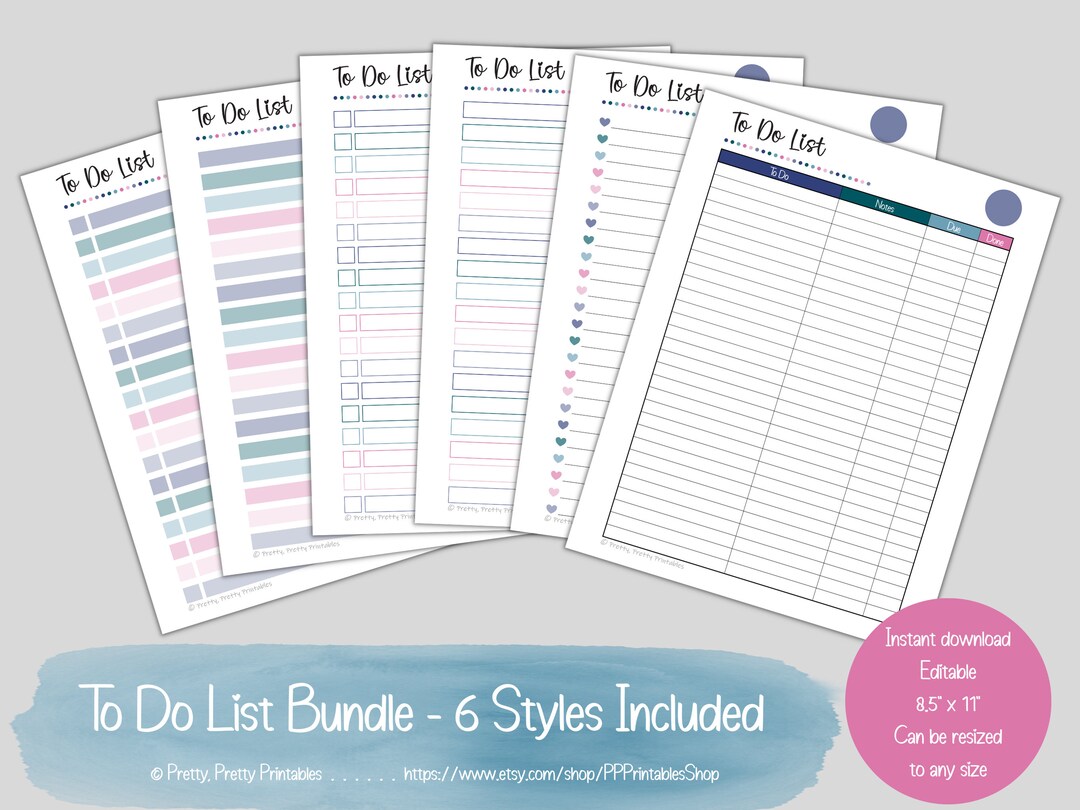 To Do List Bundle 6 Styles - Printable & Editable - Polka Dot ...