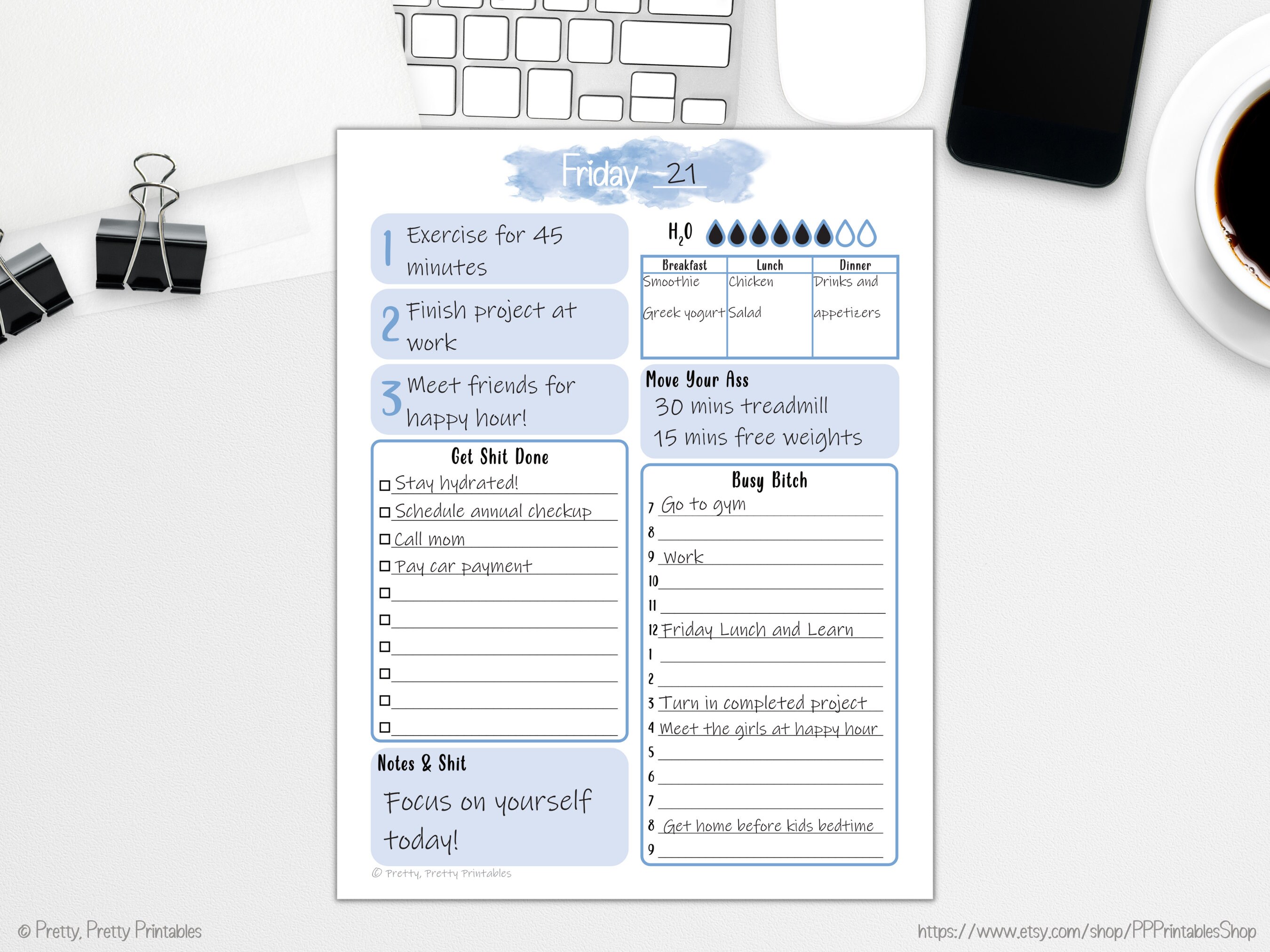 Sweary, Undated Daily Planner Pages + Weekly Reflection - Editable ...