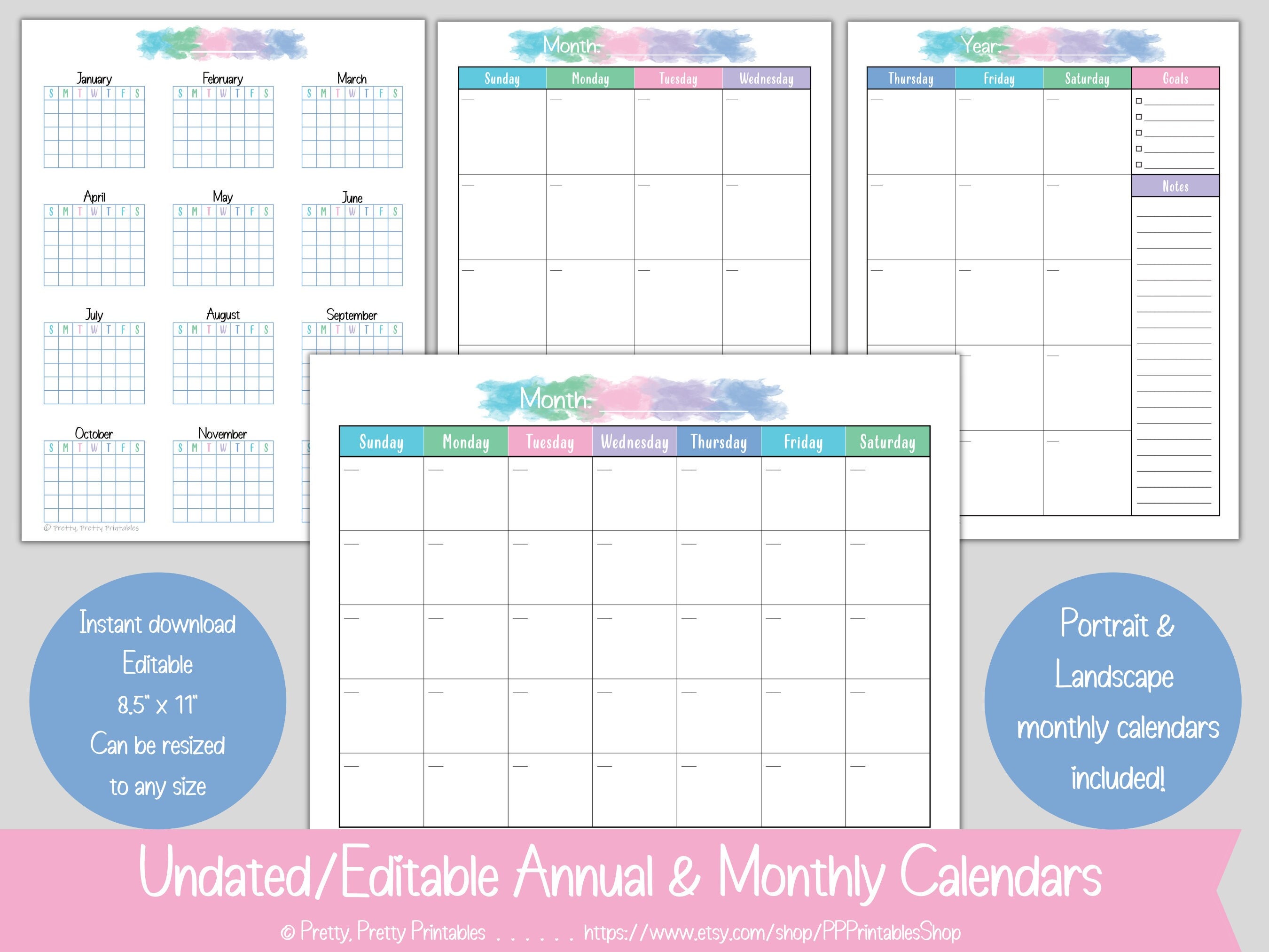 Undated Planner Pack Printable & Editable Annual-monthly-weekly-daily ...
