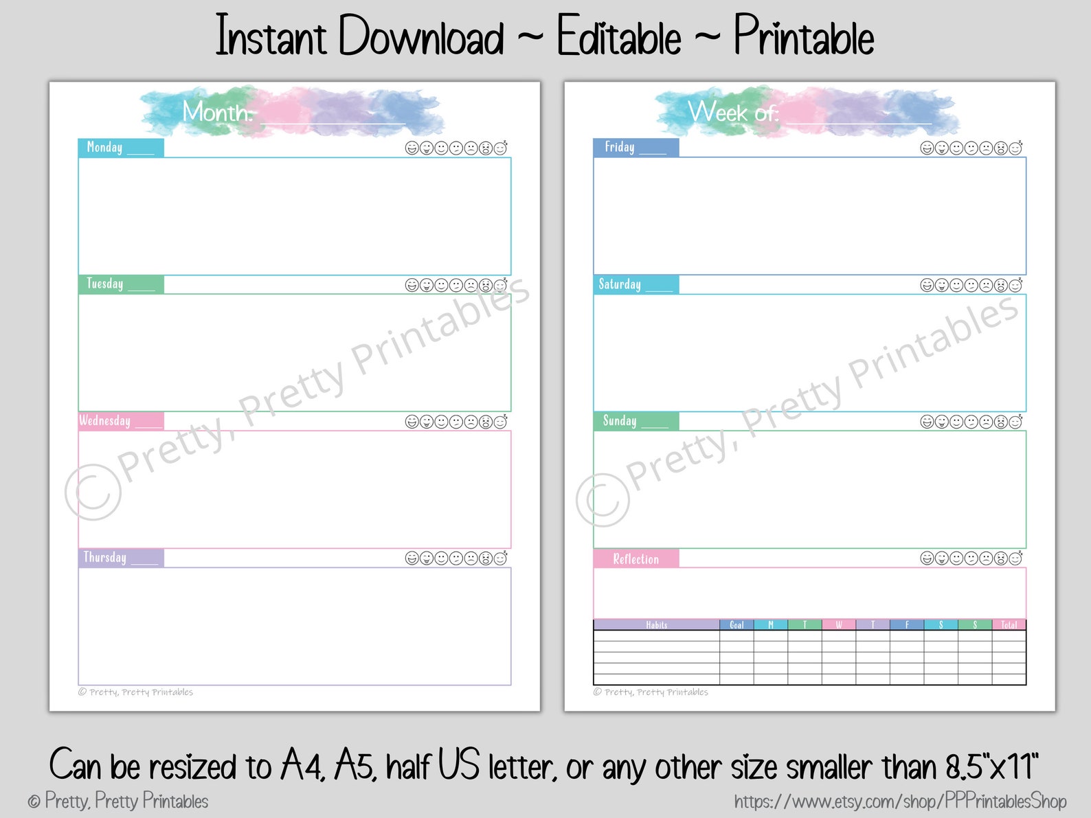 Undated Weekly Planner Pages - Editable & Printable - 2 Styles ...