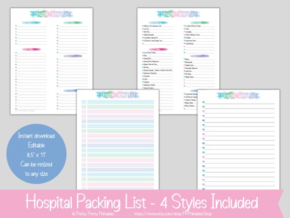 Hospital Packing List Editable & Printable Labor and - Etsy