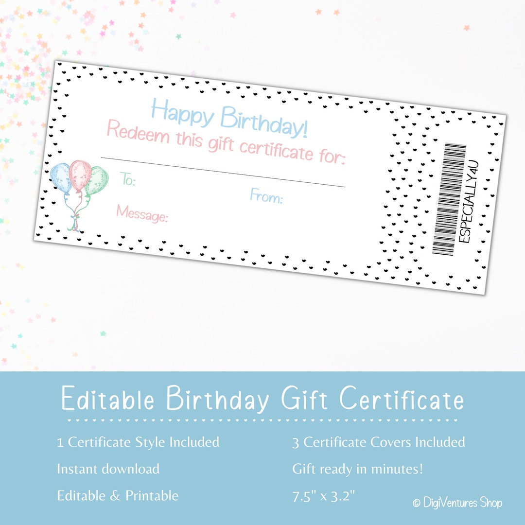 Birthday Gift Certificate Template | Printable & Editable | Birthday ...