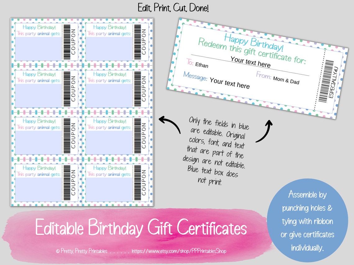 Birthday Gift Certificate Template printable & Editable DIY - Etsy