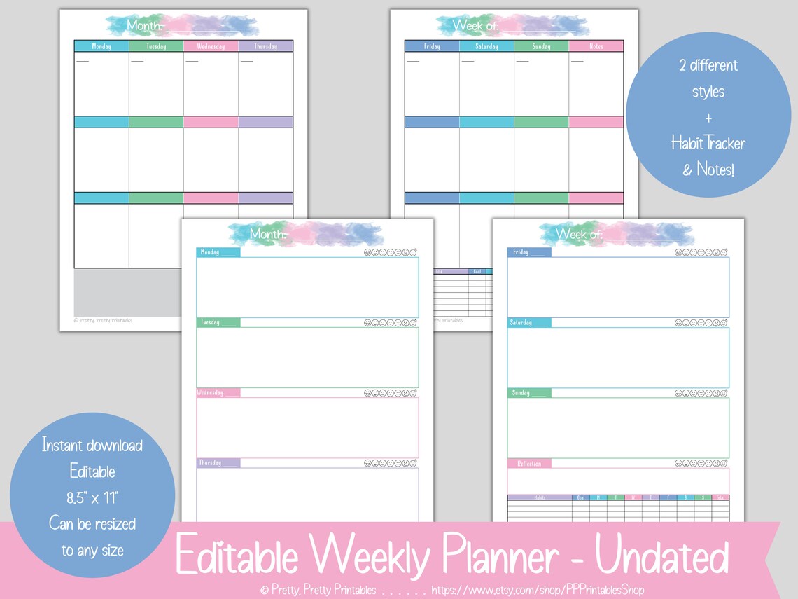 Undated Student Planner Pack Printable & Editable - Etsy