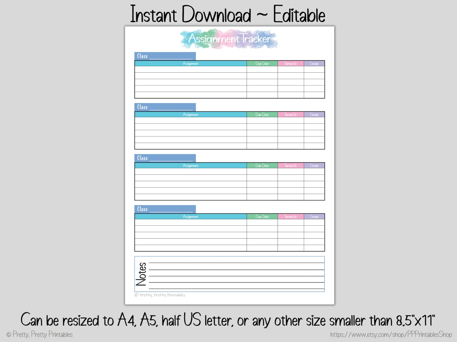 School Assignment Tracker - Printable & Editable - College Assignment ...