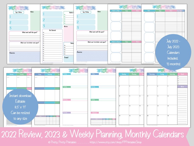 2022-2023 Student Planner Pack Printable & Editable - Etsy