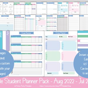 2022-2023 Student Planner Pack Printable & Editable - Etsy