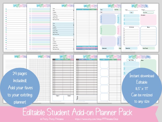Student Add-on Planner Pack Printable & Editable Goal - Etsy