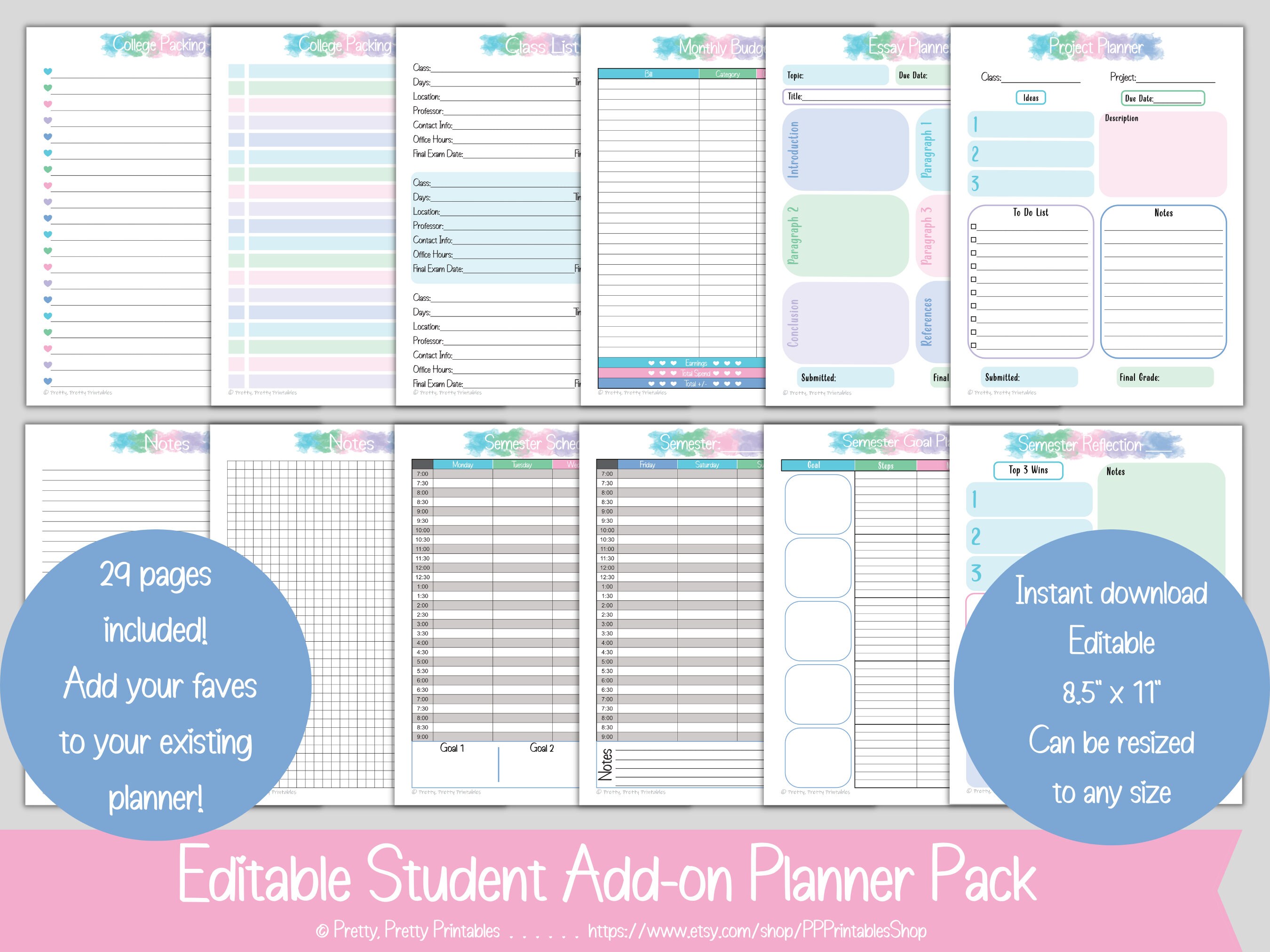 Student Add-on Planner Pack - Printable & Editable - Goal + Habit ...