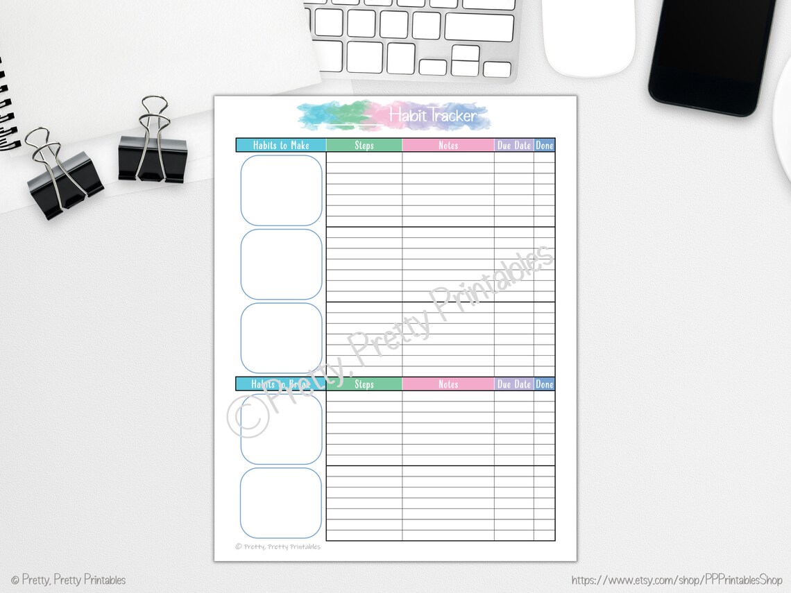 Undated Annual Review & Planner Pages Printable Editable Watercolor ...