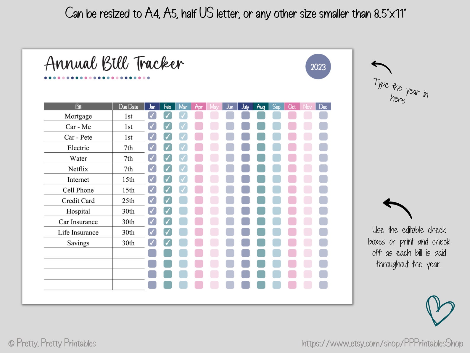 Monthly Bill + Budget Tracker Bundle - Minimalist Polka Dot - Editable ...