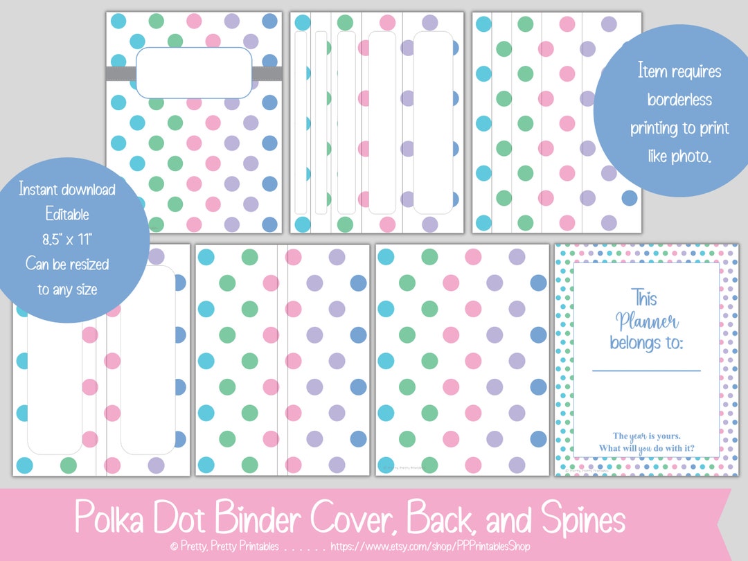 Binder Cover, Back, Spines + Inside Cover Page - Pastel Rainbow Polka ...