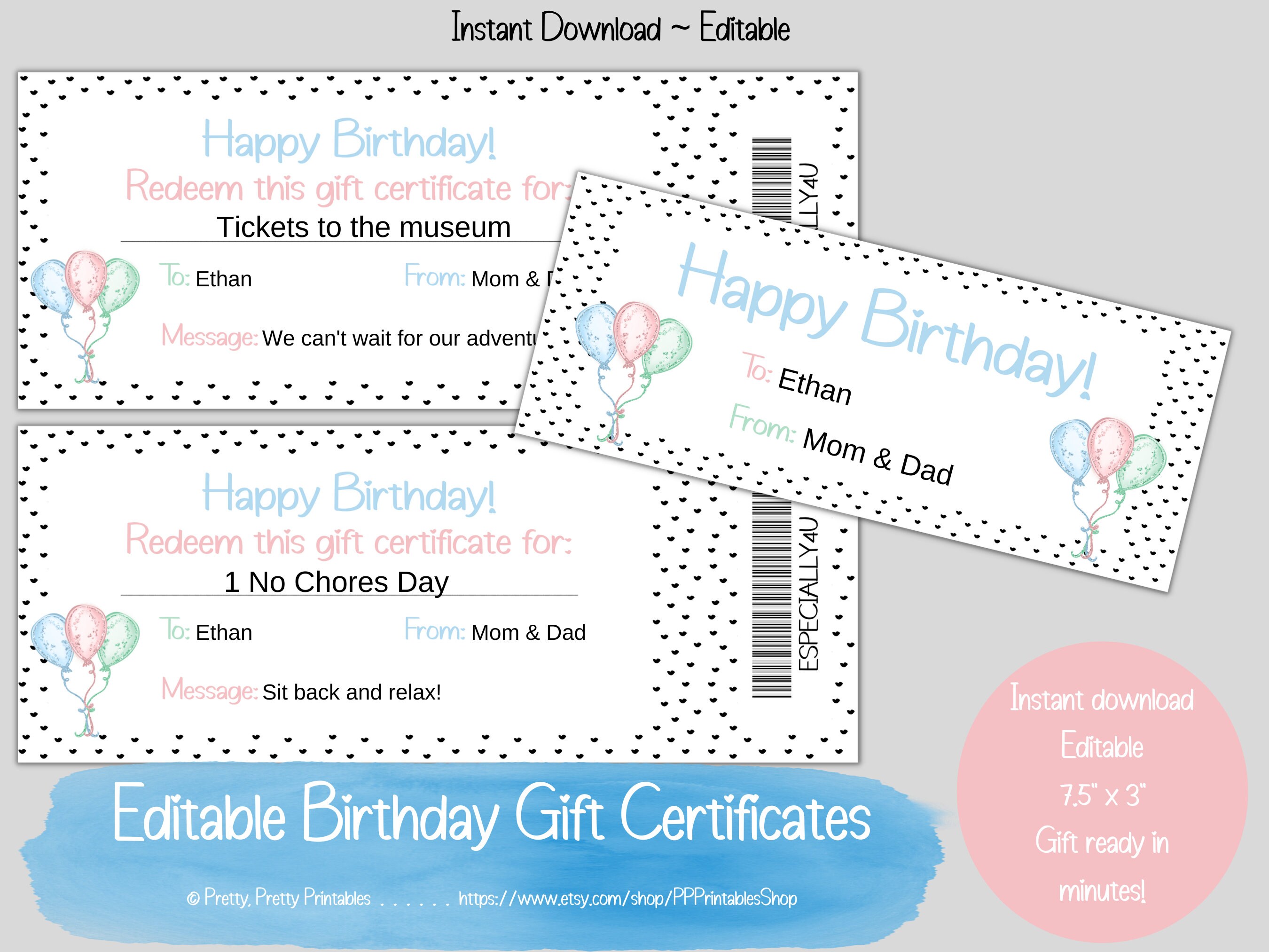 Birthday Gift Certificate Template printable & Editable - Etsy