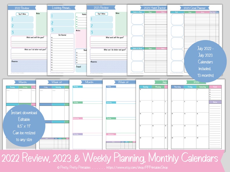 2022-2023 Student Planner Pack Printable & Editable - Etsy