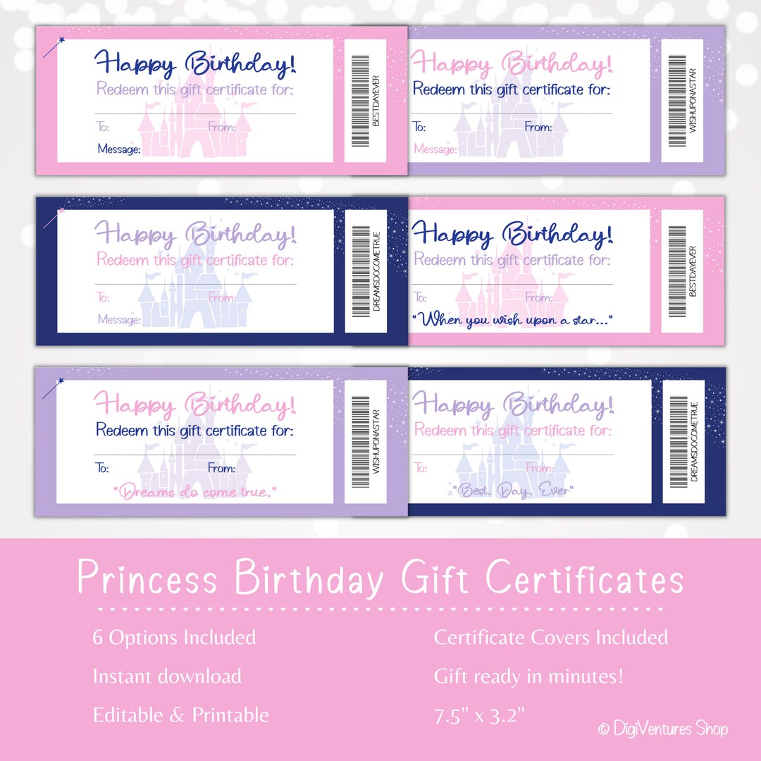 Birthday Gift Certificate Template | Princess Castle | Printable ...