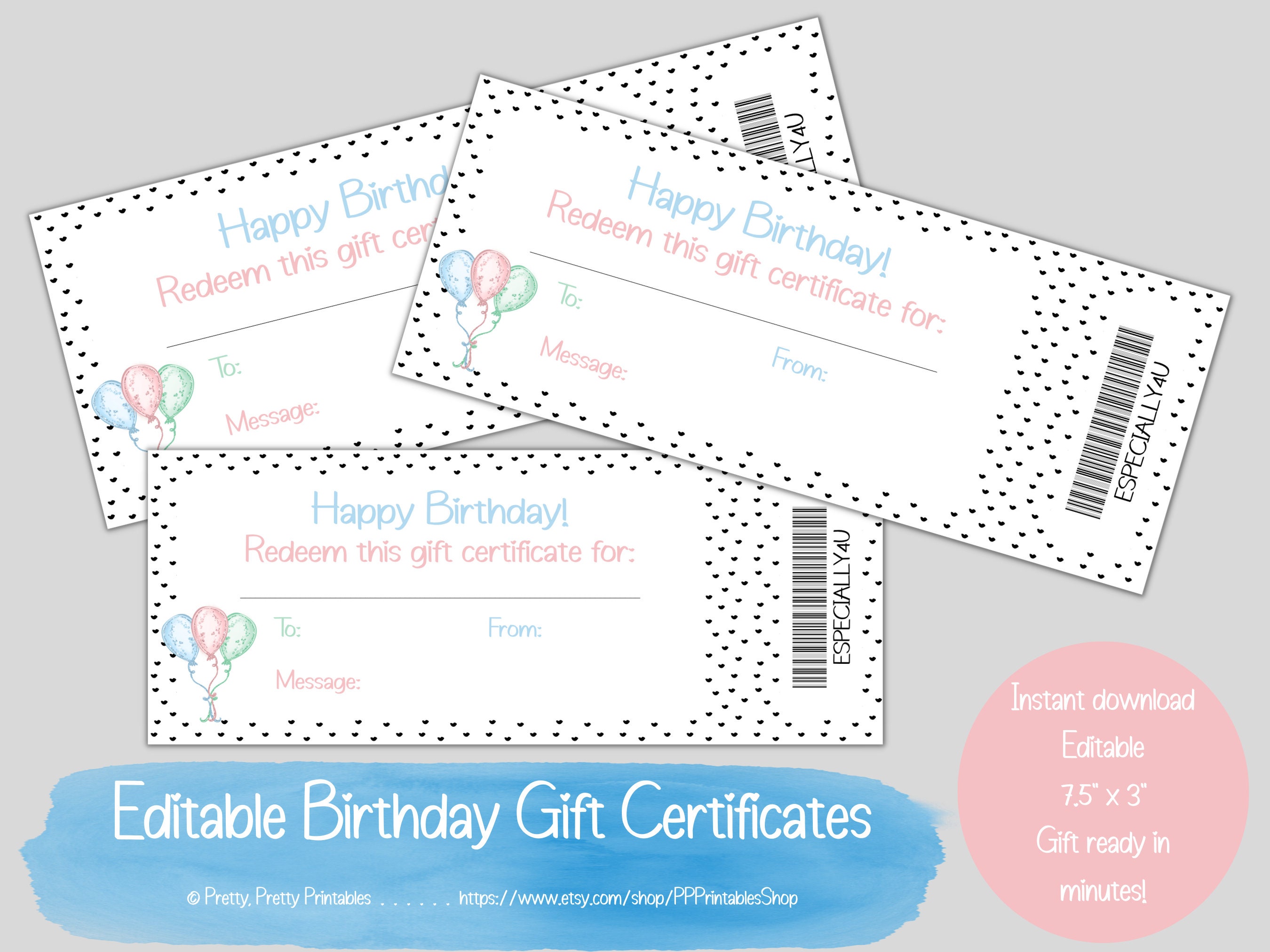 Birthday Gift Certificate Template printable & Editable - Etsy
